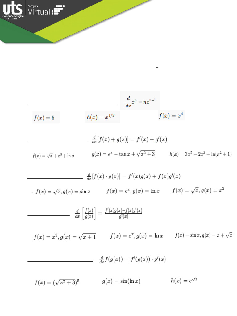 Taller 1 - CONCEPTOS BÁSICOS, PROPIEDADES Y REGLAS DE DERIVACIÓN | PDF