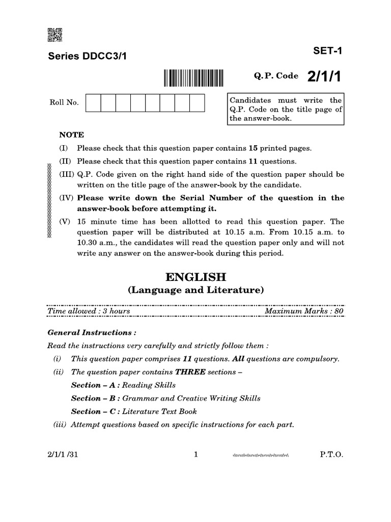 10th English PYQP 1 | PDF