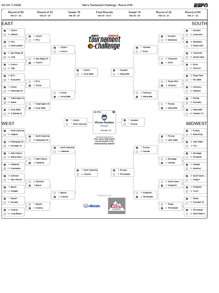 ESPN Men's Tournament Challenge - Brackets | PDF | Ncaa Division I Fbs ...
