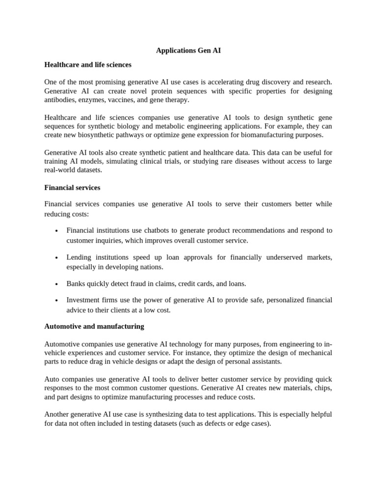 Applications of Gen AI | PDF | Artificial Intelligence | Intelligence ...
