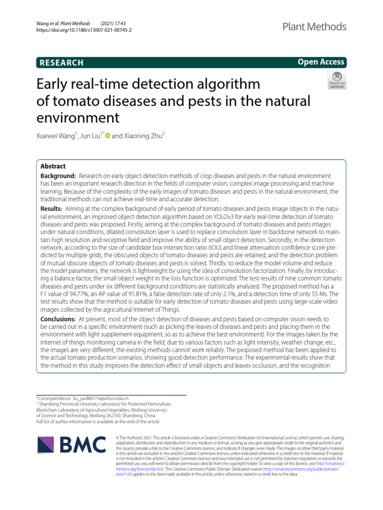 2. Early real-time detection algorithm of tomato diseases and pests in the natural environment ...