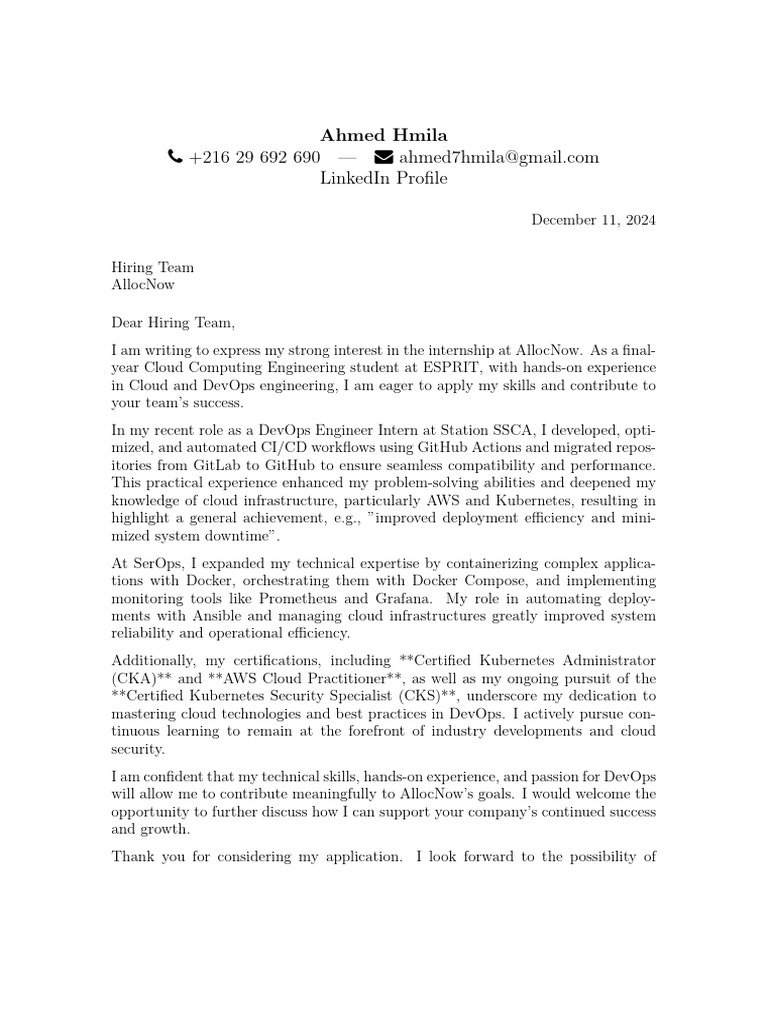 Cover Letter | PDF