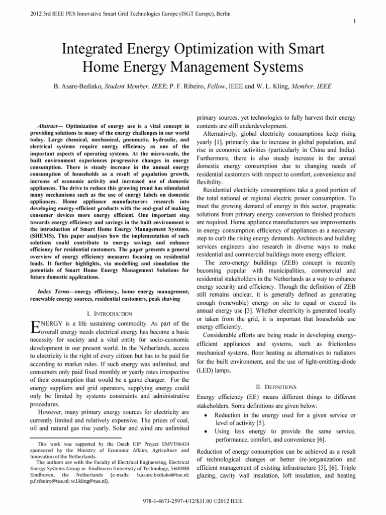 Integrated Energy Optimization With Smart Home Energy Management Systems | PDF | Energy ...