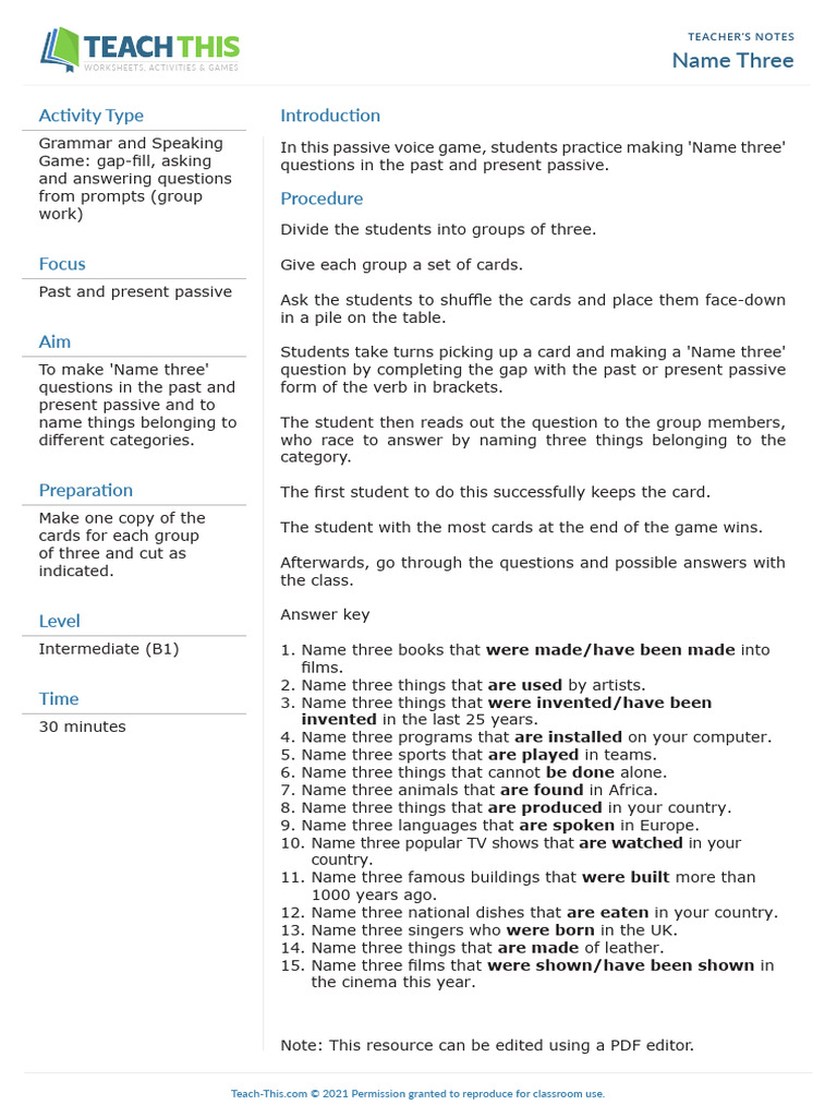 Name Three Passive Voice | PDF | Human Communication | Linguistics