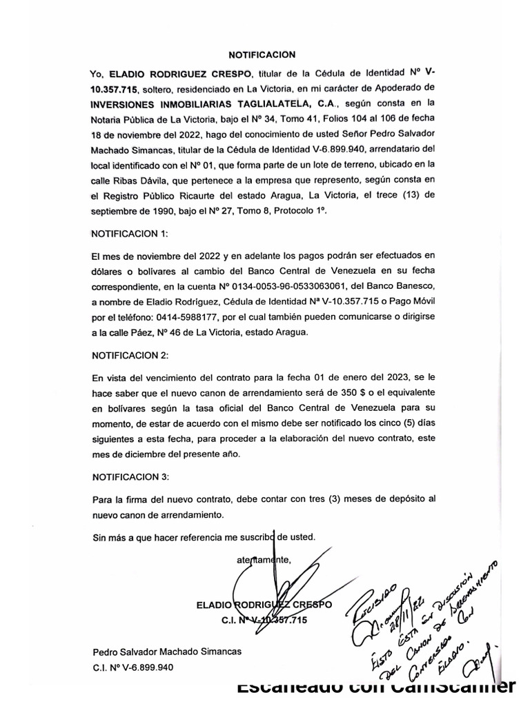 Notificacion Al Inquilino | PDF
