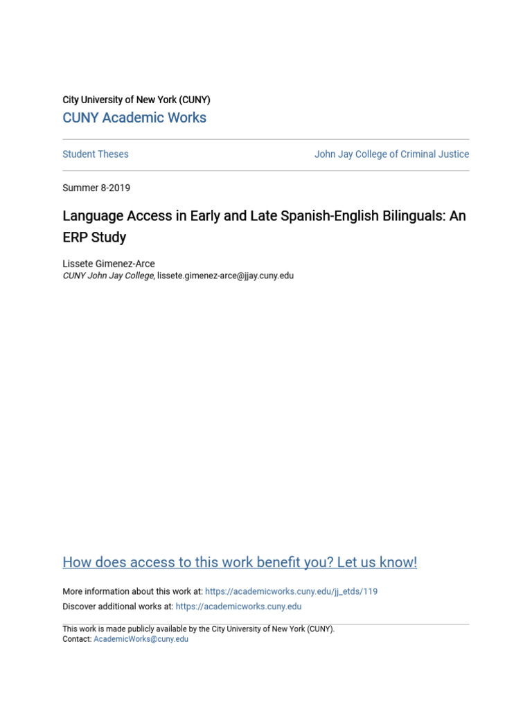 Language Access in Early and Late Spanish-English Bilinguals - An | PDF ...