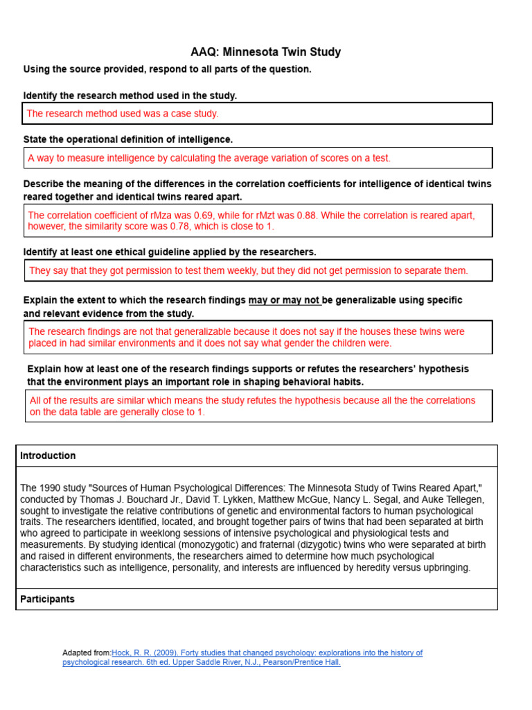 Minnesota Twin Study AAQ | PDF | Twin | Psychological Concepts