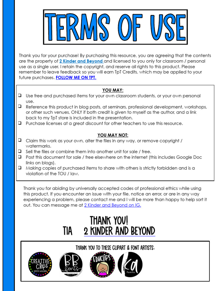Terms of Use: Thank You! TIA 2 Kinder and Beyond | PDF | Linguistics ...