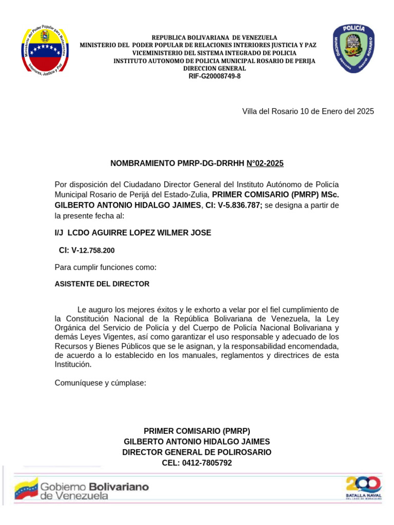 Nombramiento Asistente Director Policía | PDF