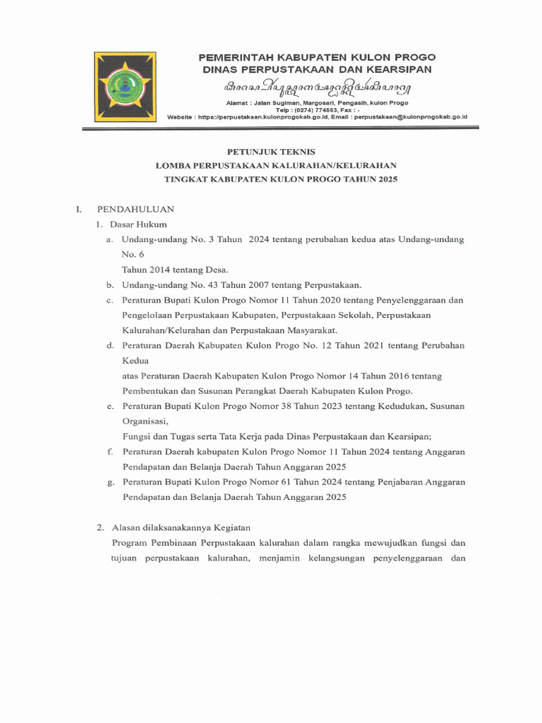 JUKNIS Lomba Perpus Kalurahan Tingk Kabupaten THN 2025 | PDF