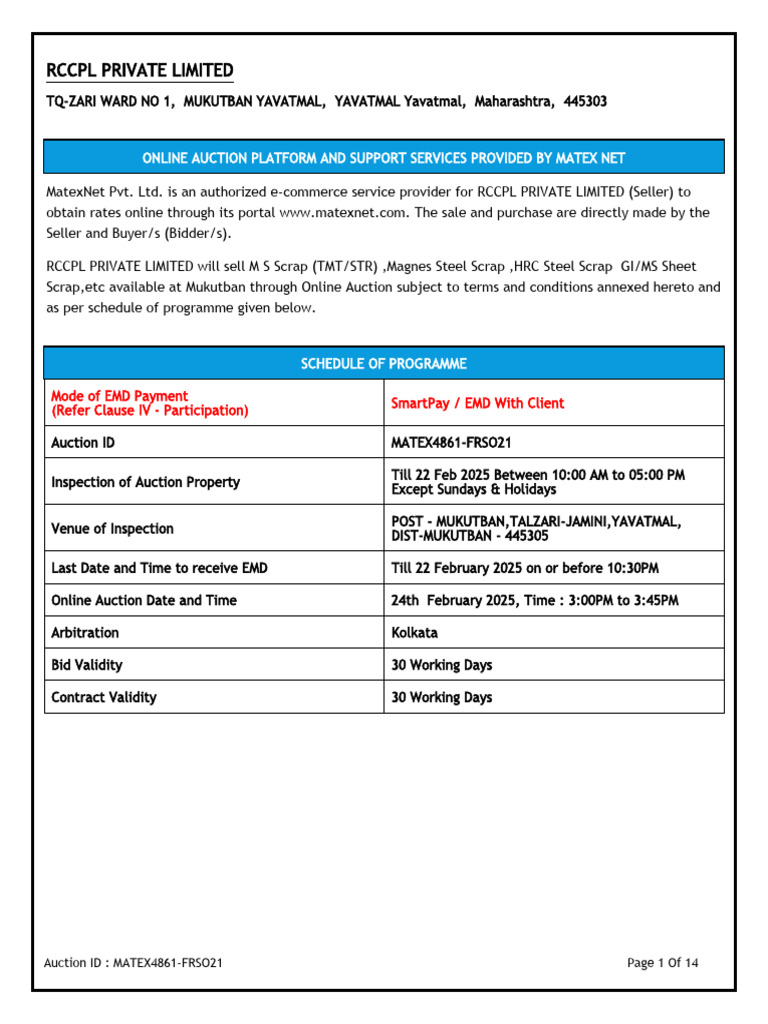 RCCPL Online Auction for Steel Scrap | PDF | Auction | Password