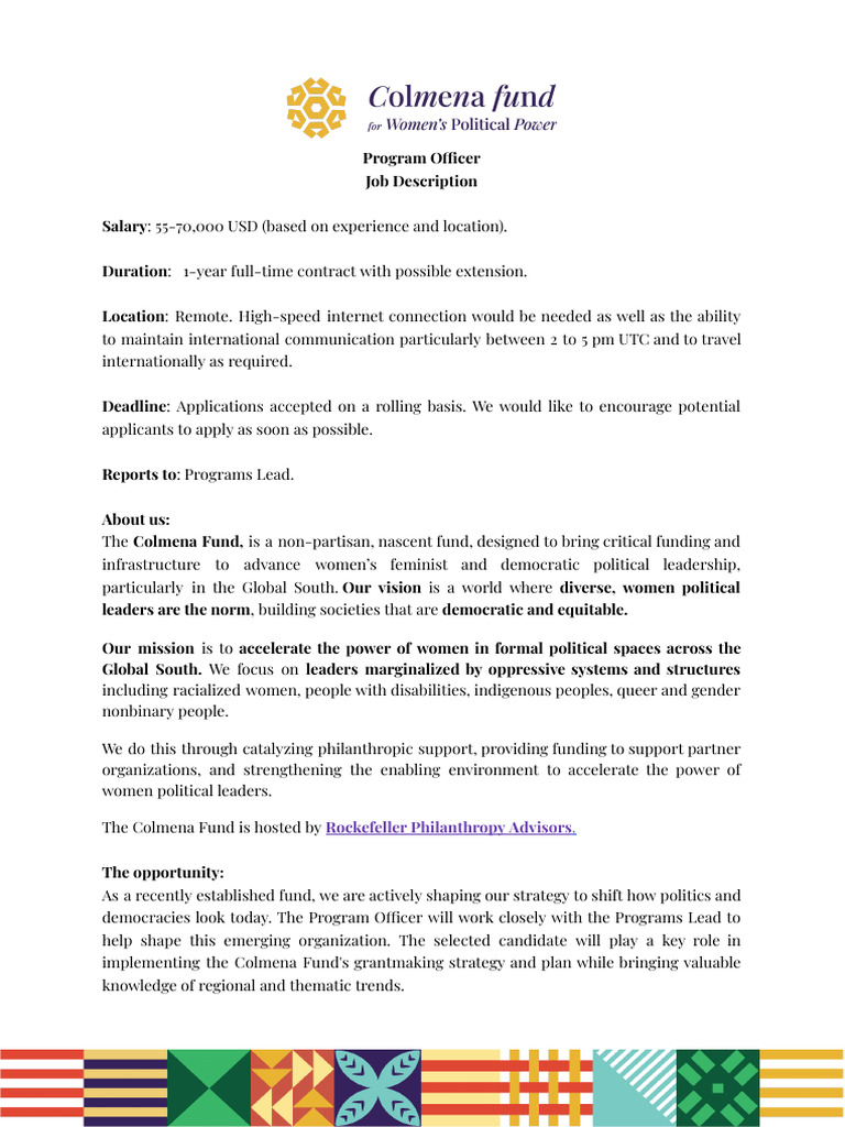 Colmena Fund Program Officer Job Description | PDF | Philanthropy ...