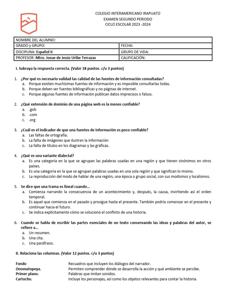 Examen 2TS2 | PDF | Información
