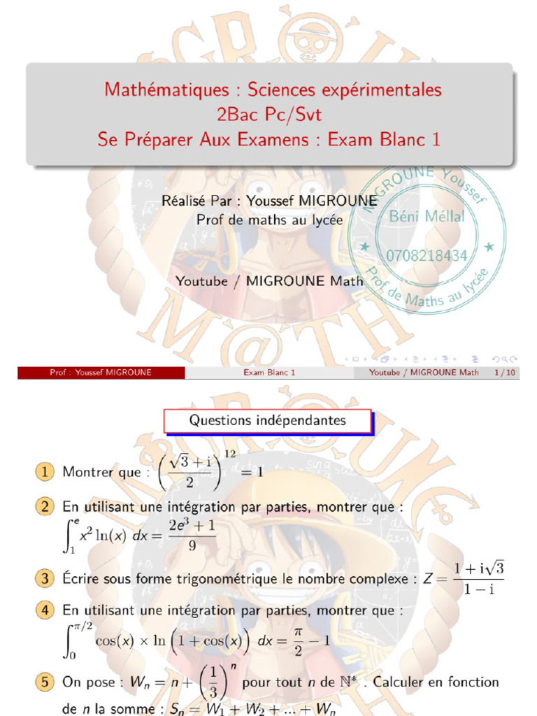 Exam Blanc 1 - Maths 2bac PC - SVT | PDF