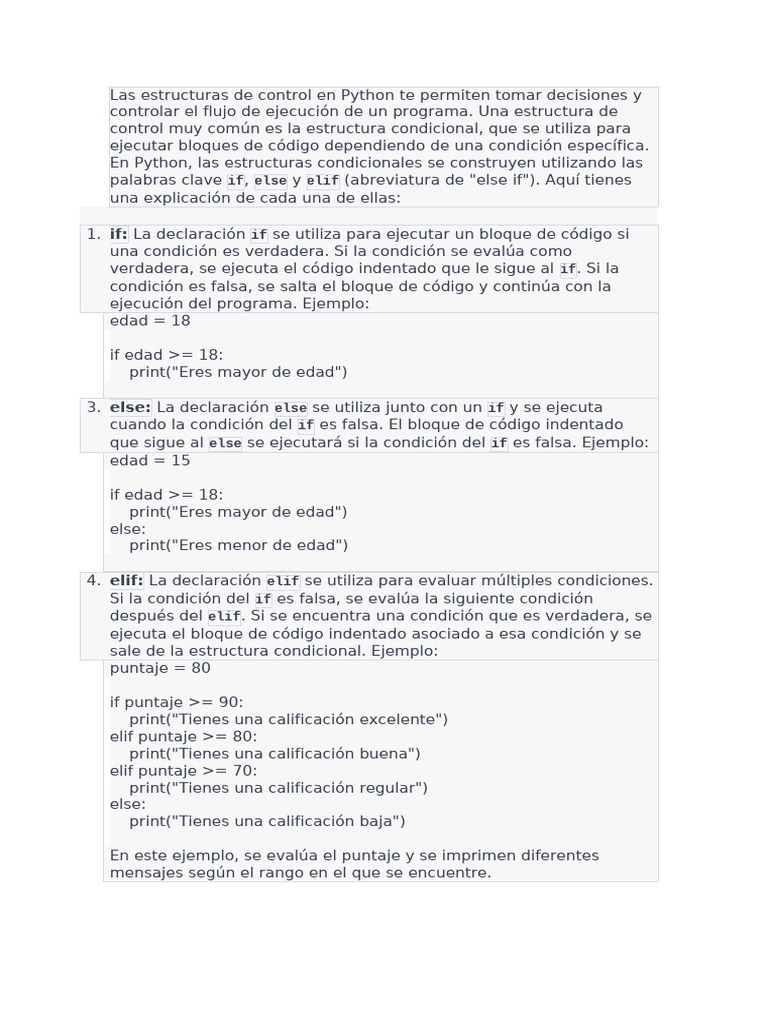 1-3 Estructuras de Control | PDF | Python (lenguaje de programación ...