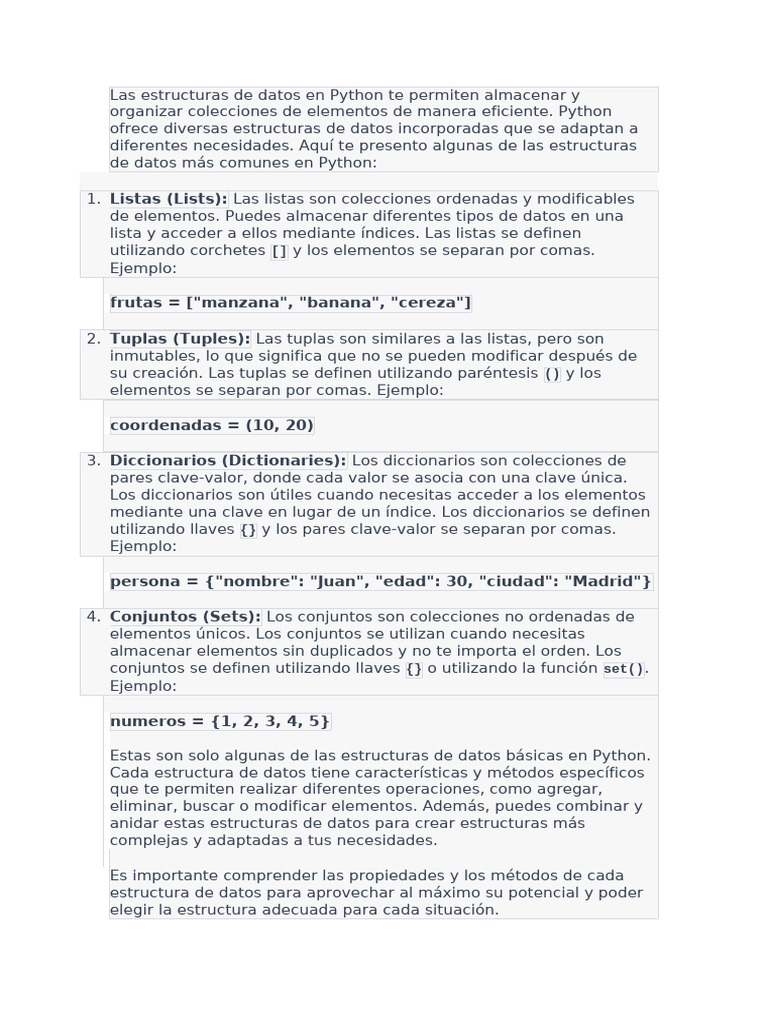 1-4 Estructuras de Datos | PDF | Python (lenguaje de programación) | Conceptos matemáticos