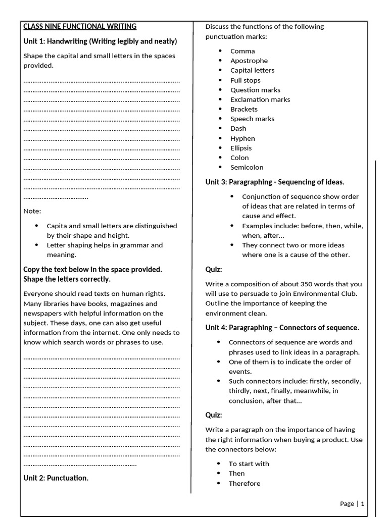 Class Nine Functional Writing | PDF | Ellipsis | Language Mechanics