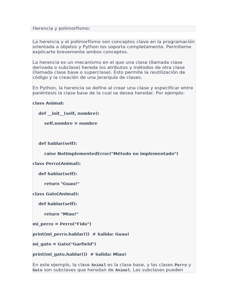 Herencia y Polimorfismo en Python | PDF | Herencia (Programación Orientada a Objetos) | Objeto ...