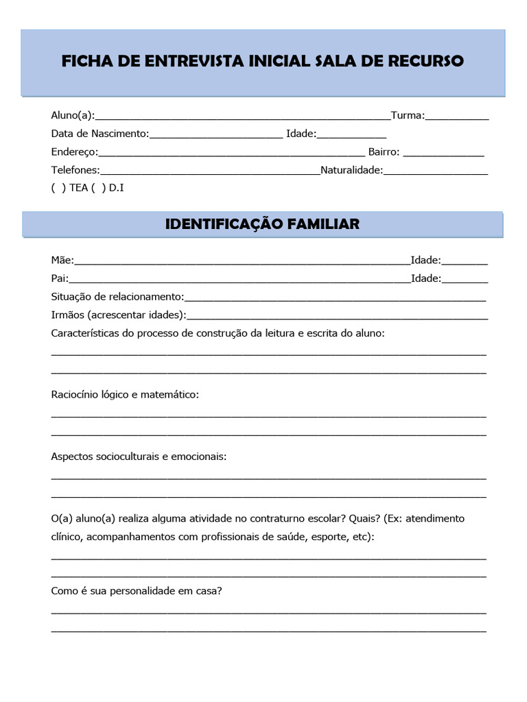 Anamnese AEE | PDF | Ciências comportamentais | Psicologia