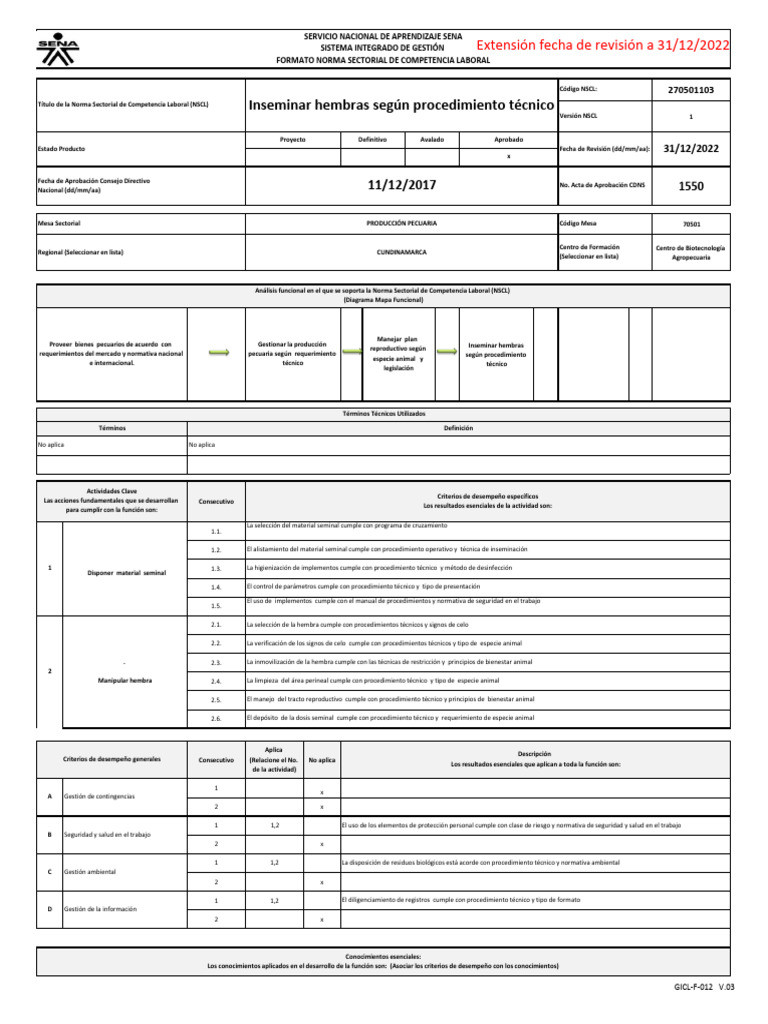 1 - v6 - Inseminar Hembras Según Procedimiento Técnico | PDF | Colombia | Bogotá