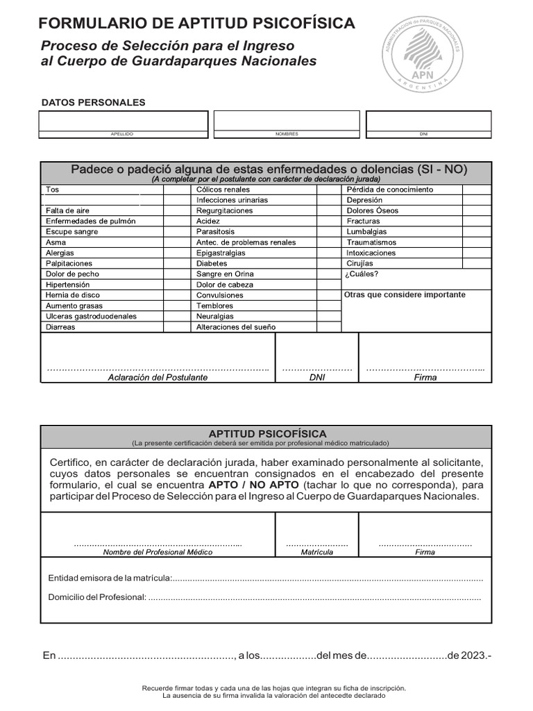 Evaluación Psicofísica Guardaparques | PDF