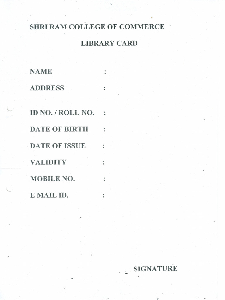 Library Membership Card Form | PDF