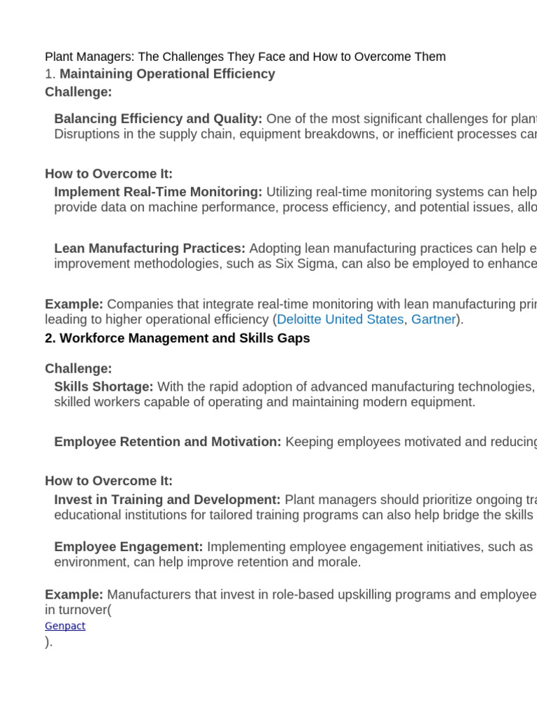 Plant Operation Challenges | PDF | Lean Manufacturing | Employee Retention