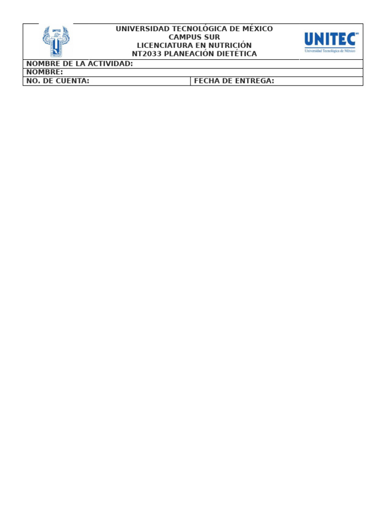 Formato de Entregables (Planeación Dietética) | PDF