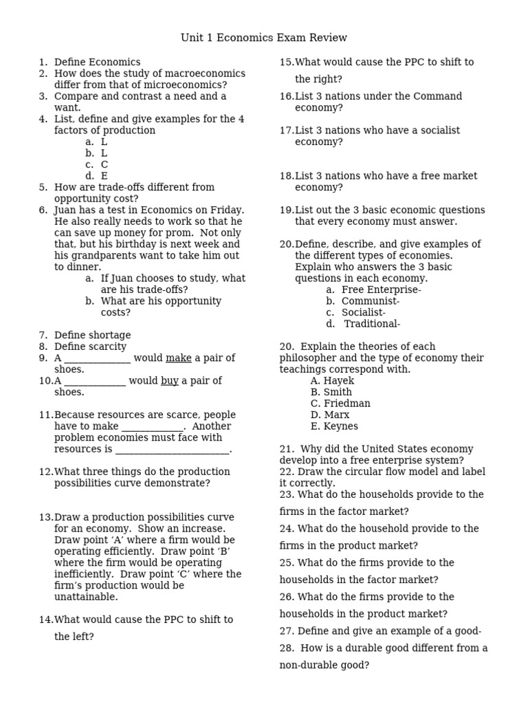 Unit 1 Economics Exam Review | PDF | Economics | Economies