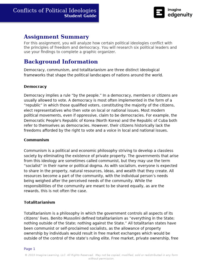 Project-Conflicts of Political Ideologies-Student Guide | PDF ...