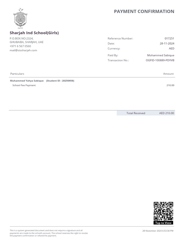 PaymentConfirmation - 20250958 - Muhammed Yahya Sabique - 017251 | PDF