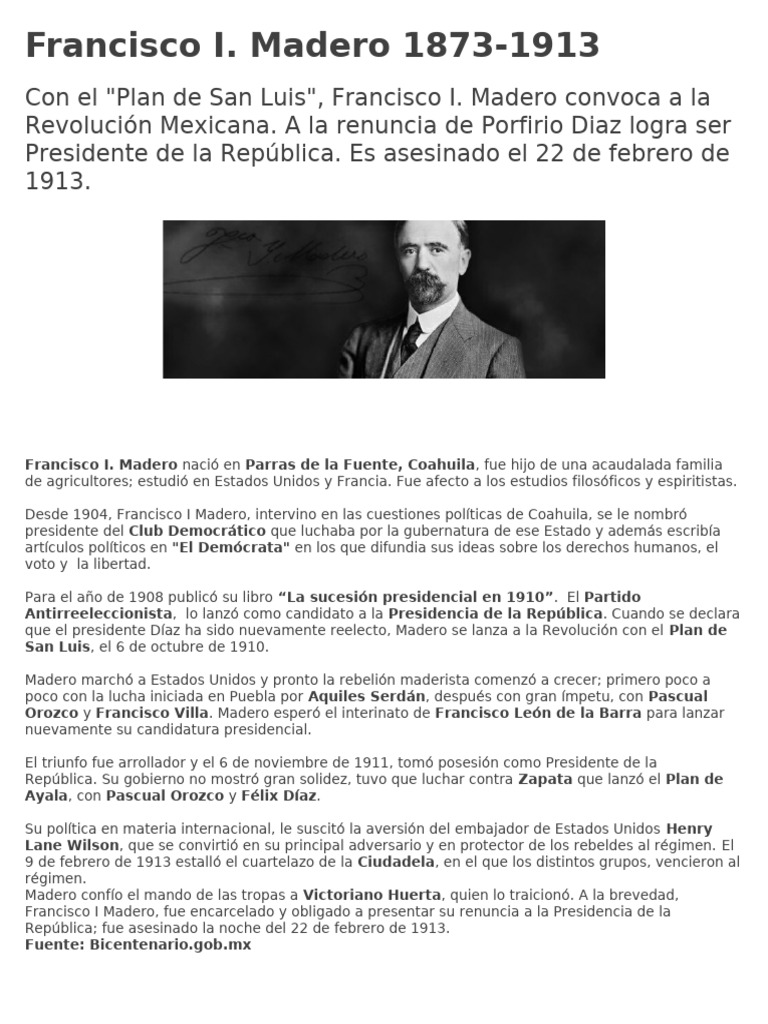 Francisco I. Madero: Líder de la Revolución | PDF