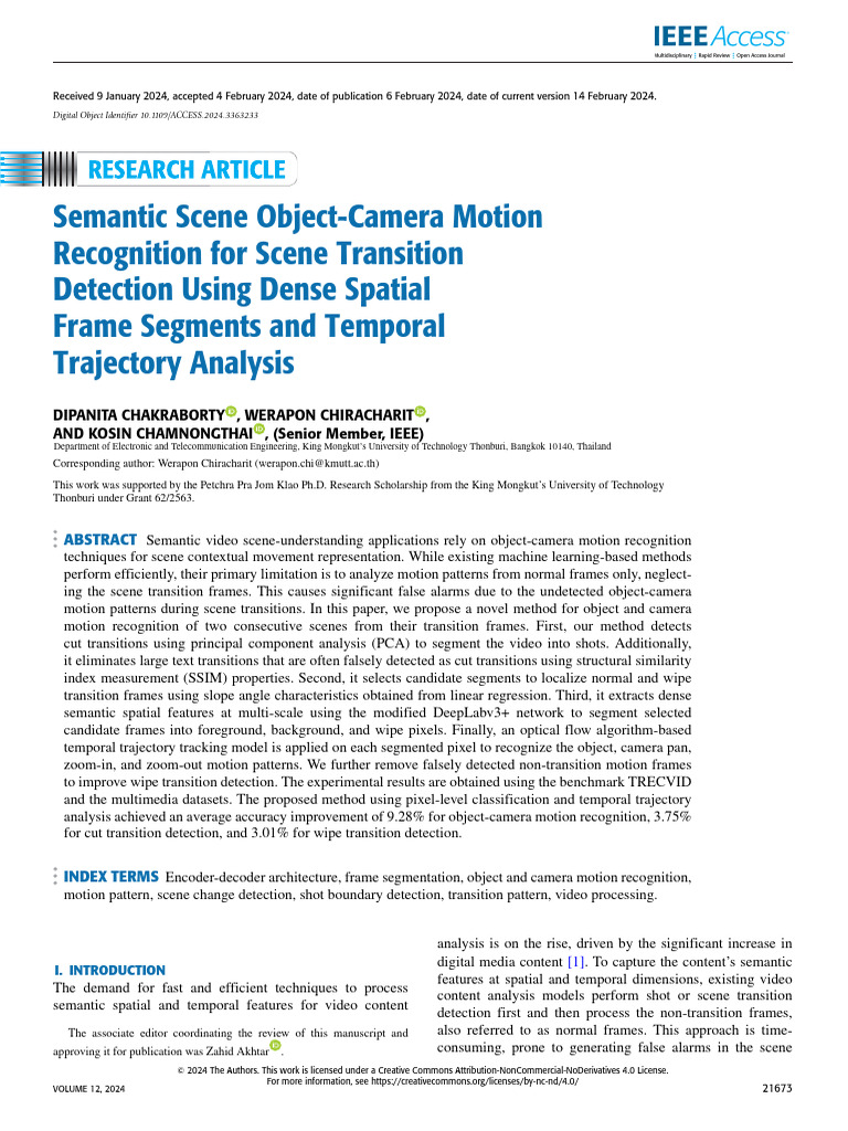 Semantic Scene Object Camera Motion Recognition For Scene Transition