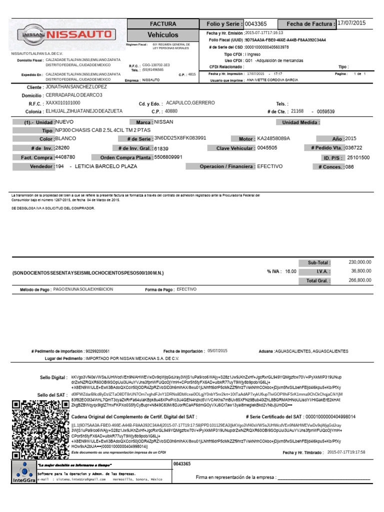 Factura Nissan - NP300 | PDF