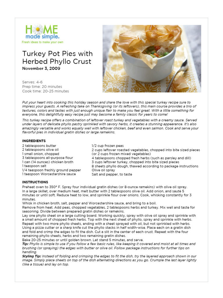 Cascade Recipes Turkey Pot Pie | PDF | Teaspoon | Roasting