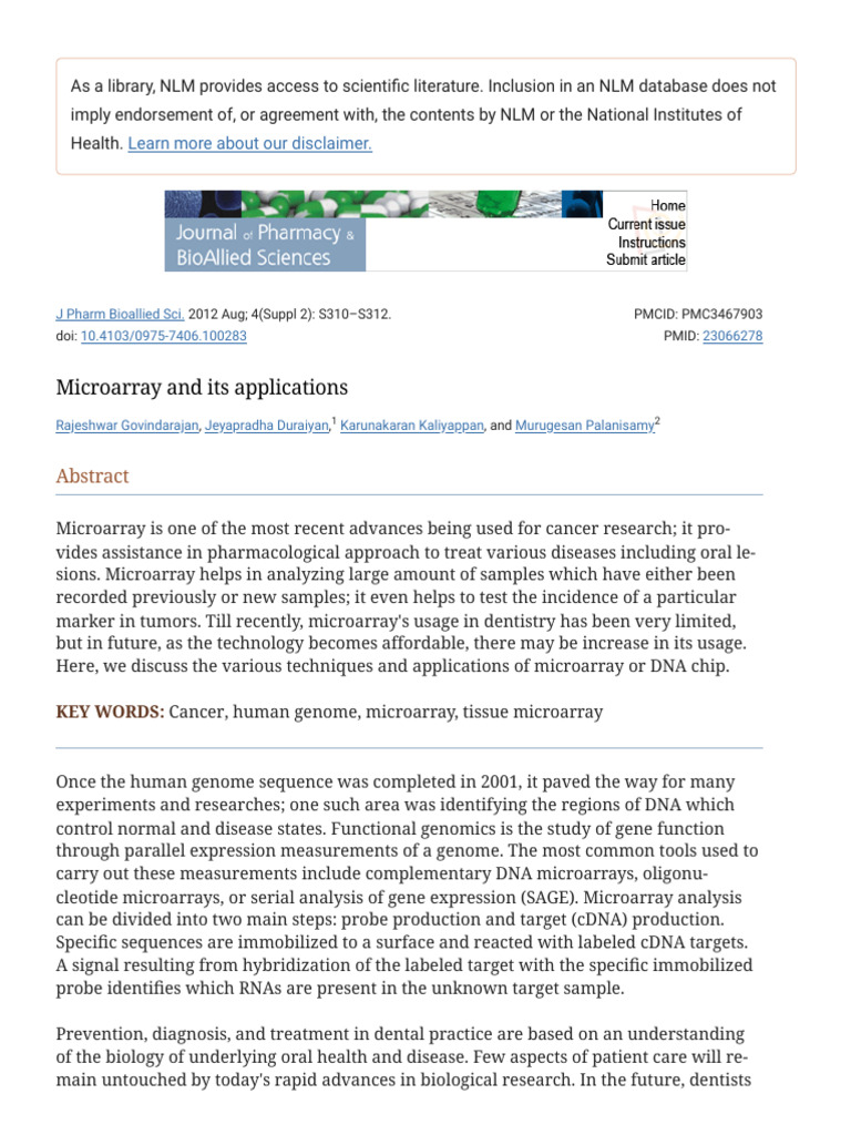 Microarray and Its Applications - PMC | PDF | Dna Microarray ...