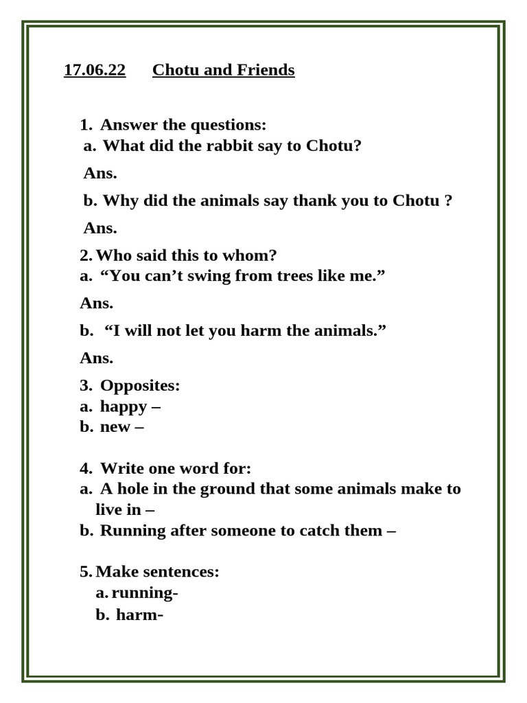 Chotu and Friends Exercise 4 2 | PDF