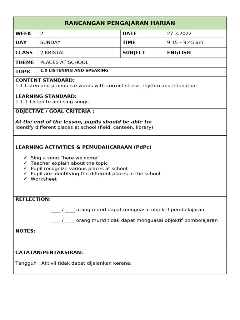 RPH PPKI English YEAR 2 | PDF