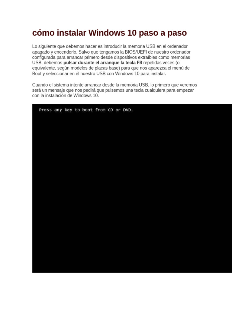 Cómo Instalar Windows 10 Paso A Pas10 | PDF | Windows 10 | Arranque
