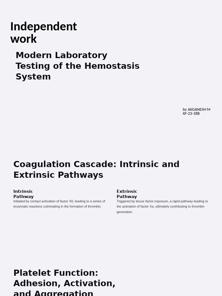 Modern Laboratory Testing of The Hemostasis System | PDF | Coagulation ...