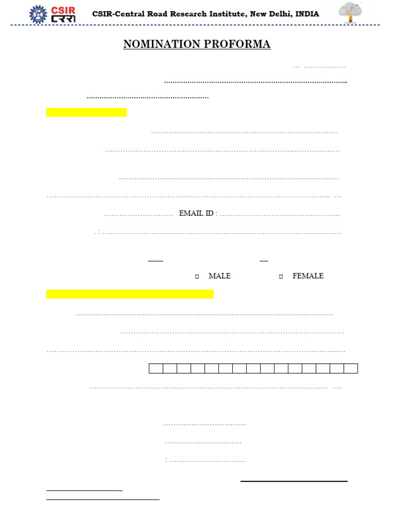 Nomination Proforma 2022 23 | PDF