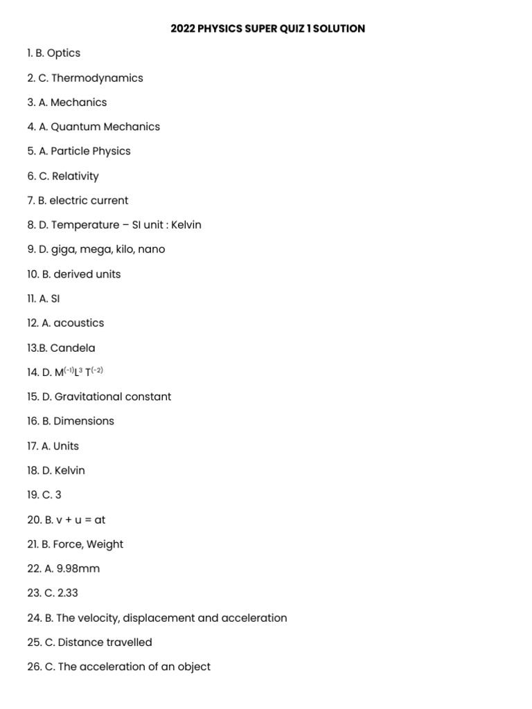 2022 Physics Super Quiz 1 Solution | PDF