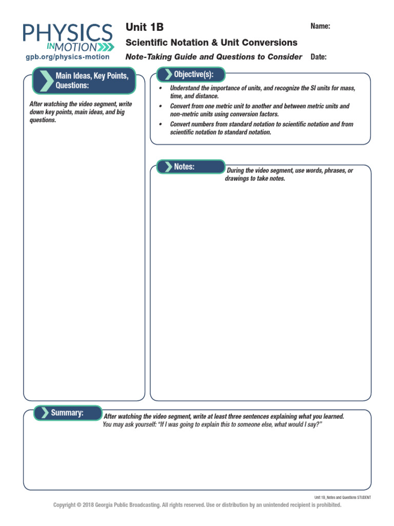 Unit 1B @notetaking Guide and QuestSTUDENT | PDF | International System ...