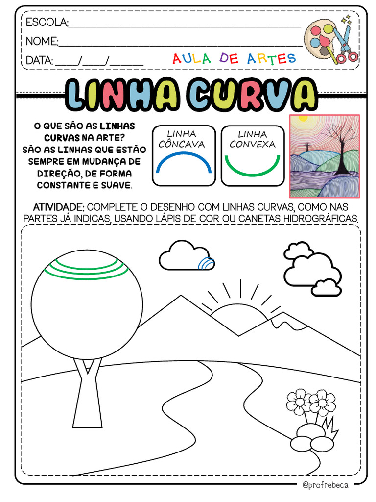 Linhas Curvas na Arte: Atividade Escolar | PDF