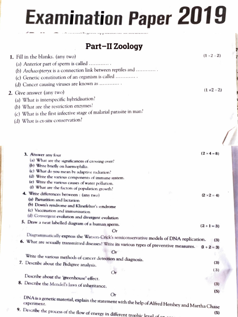 Zoology Examination Papers 2019-2020 | PDF | Genetics | Ecology