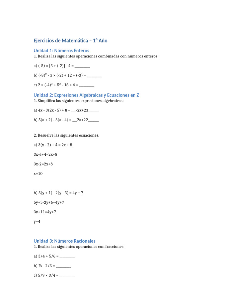 Ejercicios Matematica 1ro | PDF