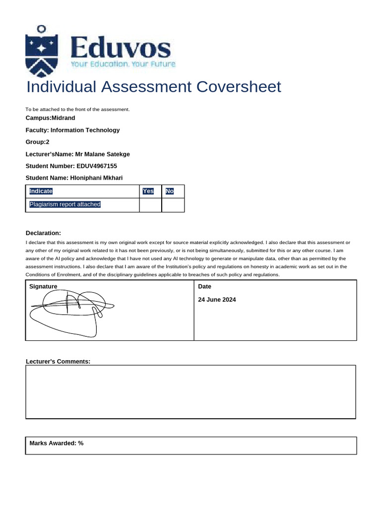 Individual Assessment Coversheet | PDF