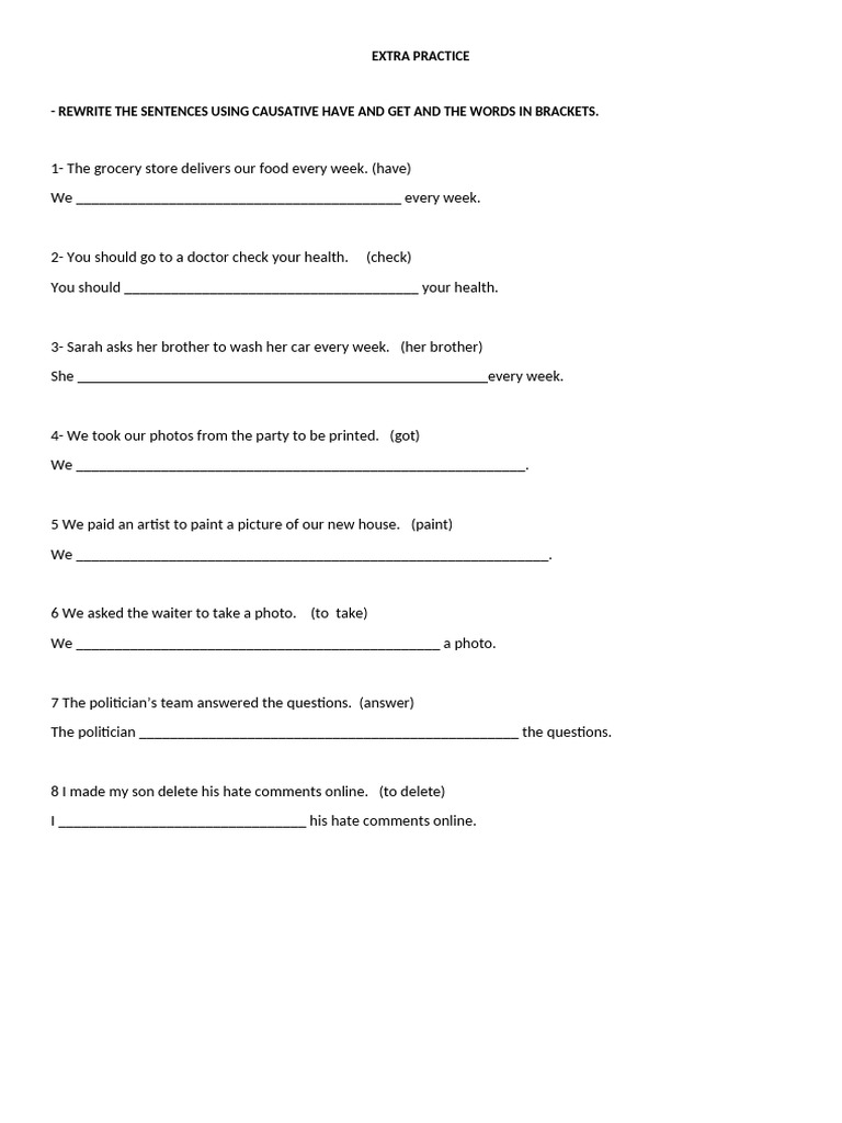 Causative Verbs Rewrite Exercises | PDF