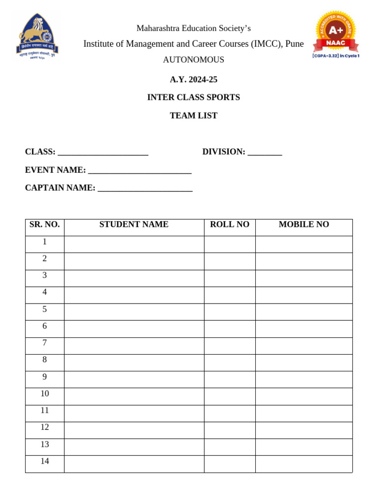 Team List (Volleyball, Football, Cricket) | PDF