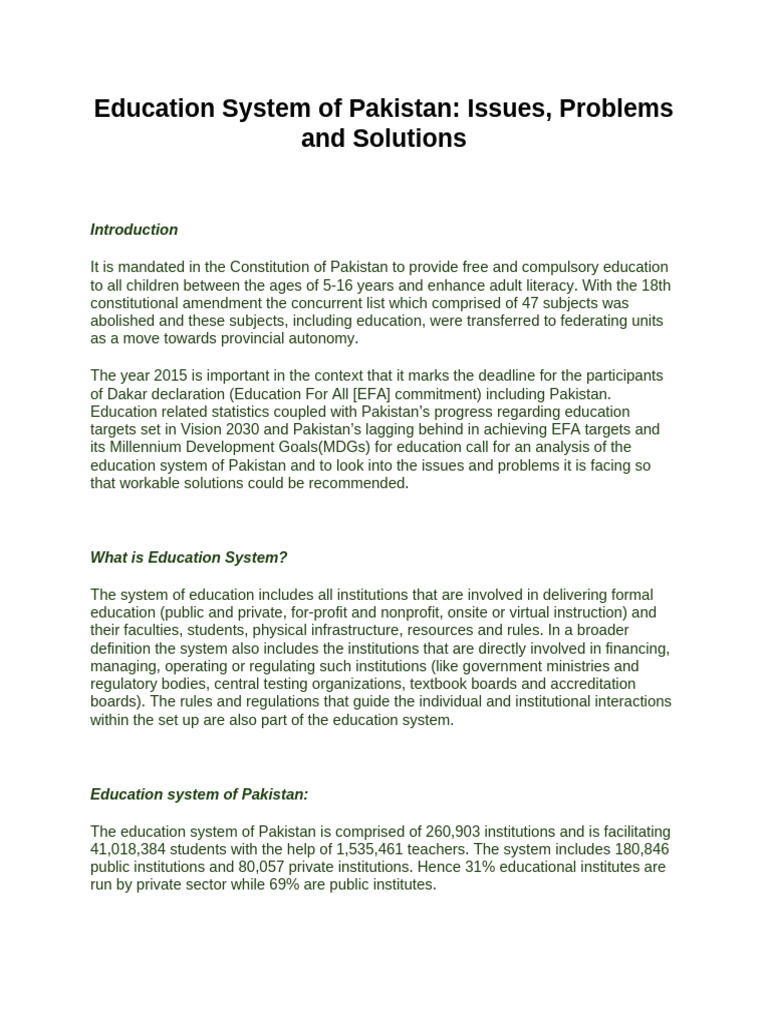 Pakistan Education System: Challenges & Solutions | PDF | Literacy ...